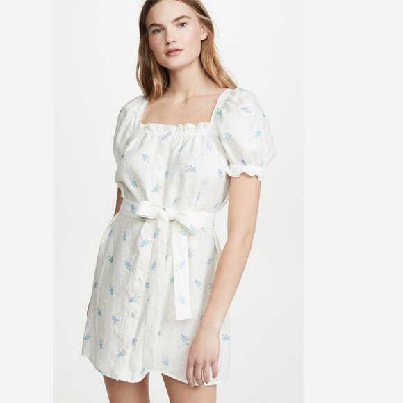 Sleeper | Dresses | Sleeper Brigitte Mini Dress In White Blue Floral ...